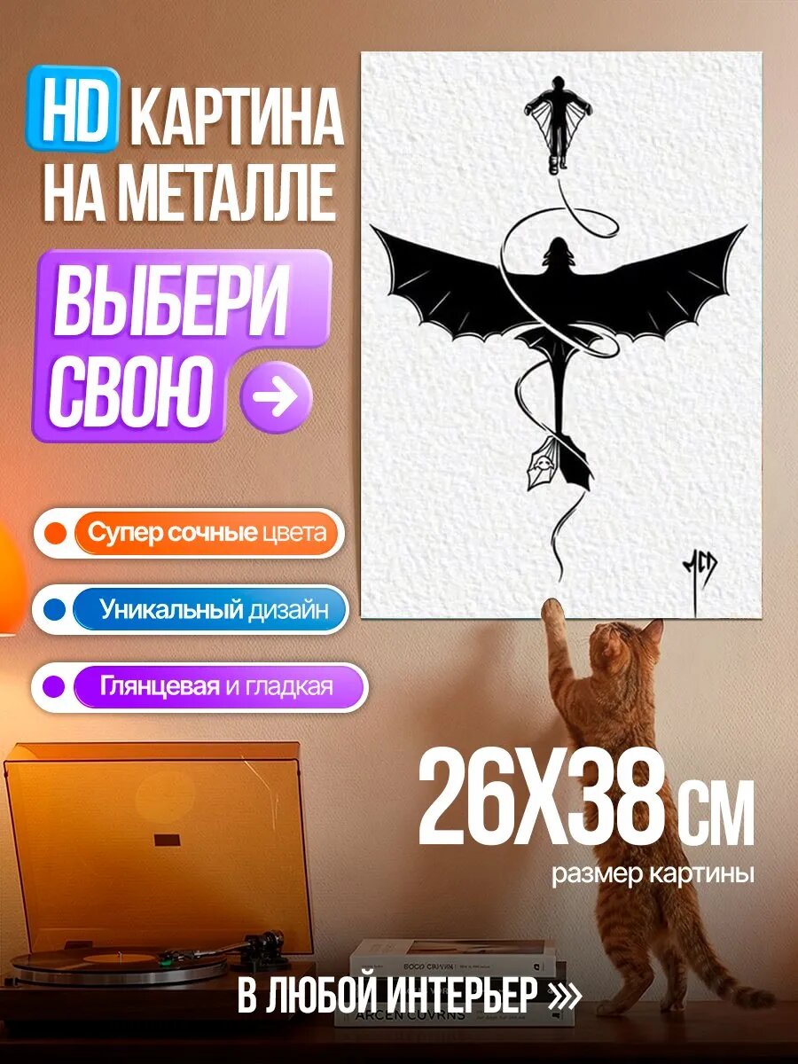 Картина на HD металле Полет дракона и человека