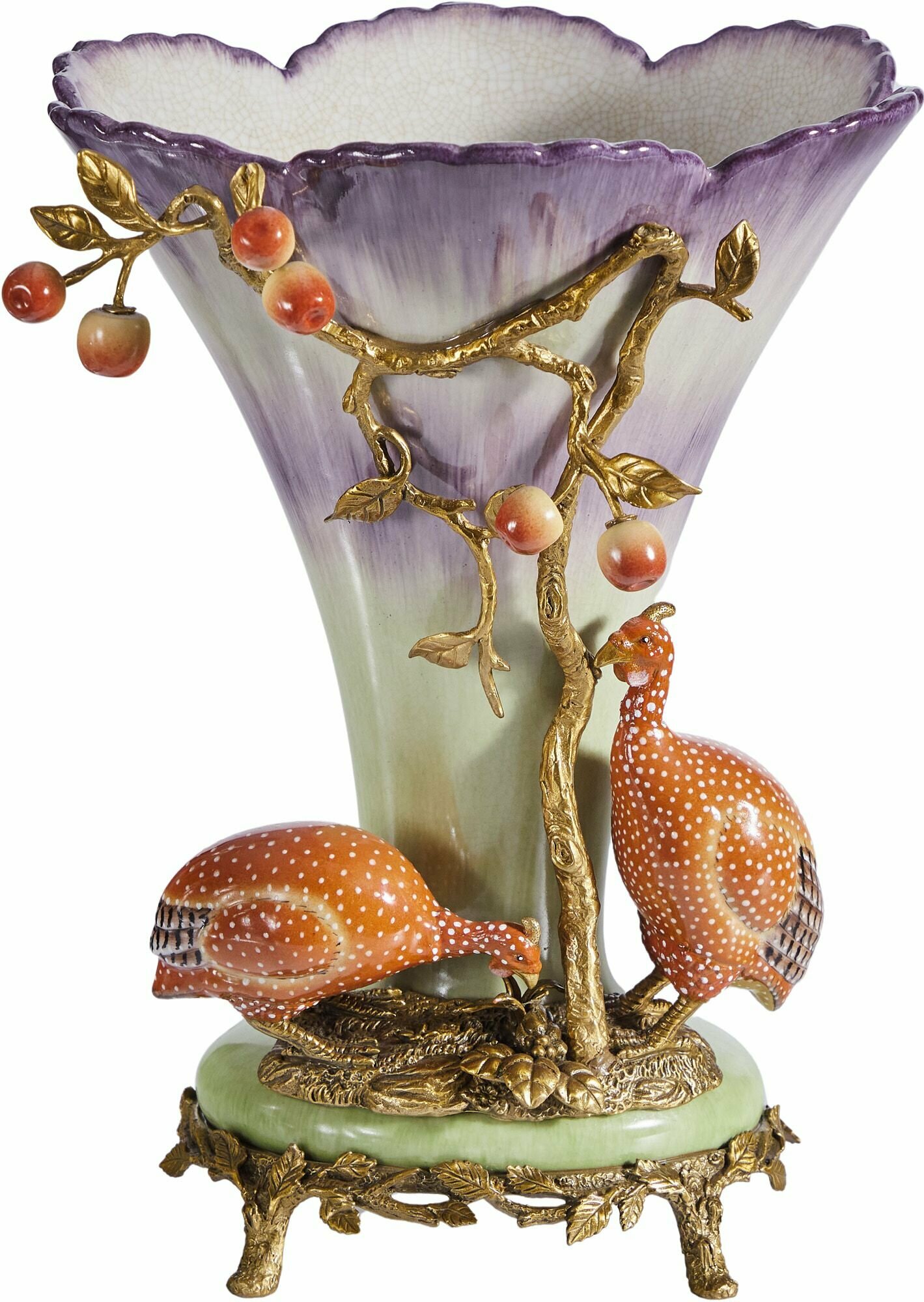 Настольная ваза Glasar "Цесарки" 31G2711/A1250GHC/HX1592 , фарфор, бронза, 27 x 27 x 36 см