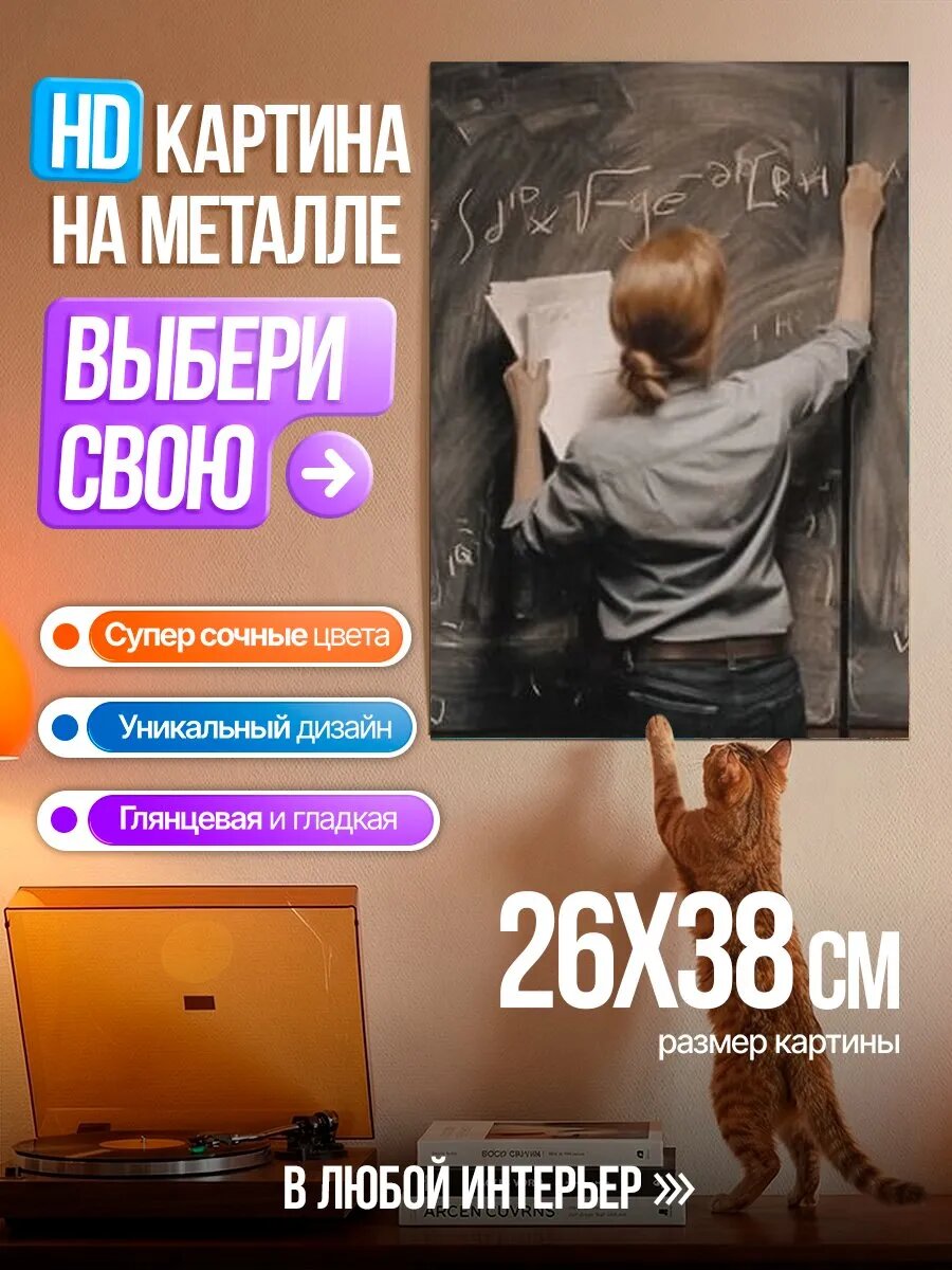 Картина на HD металле Девушка пишет формулы