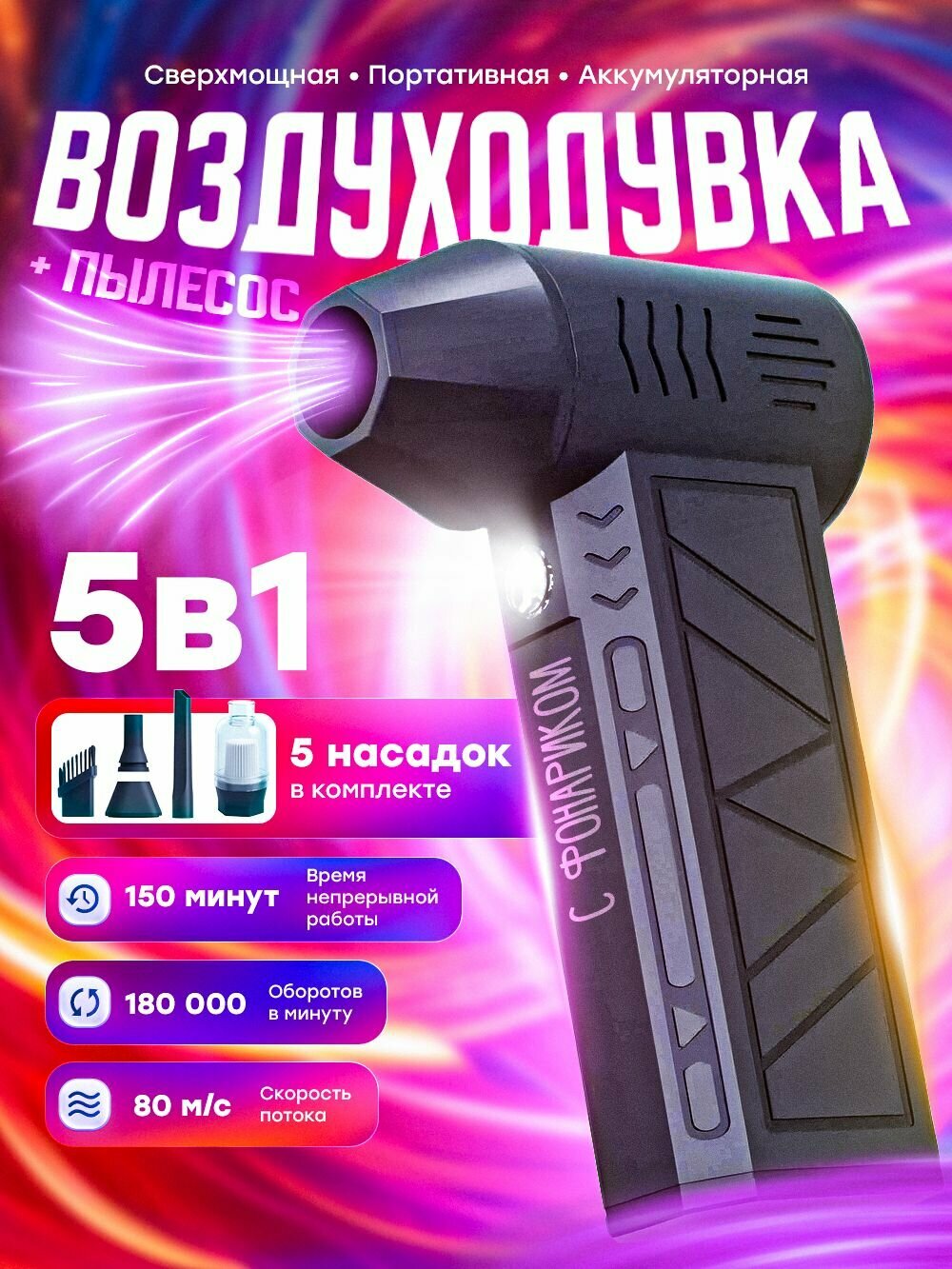 Воздуходувка аккумуляторная мощьная / воздуходувка для компьютера / Ветродувка с функцией пылесоса
