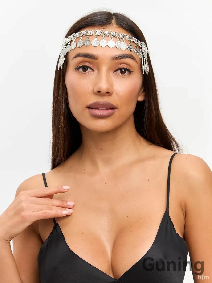 Тика для волос серебристая с монетами — состаренное античное серебро, казахское этно украшение на голову для хиджаба и этно