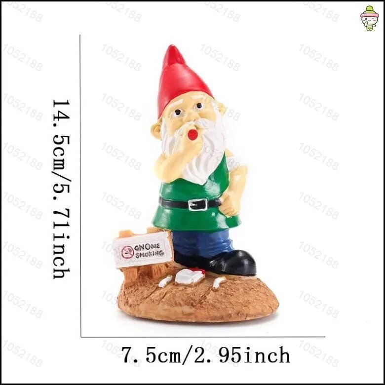 Садовая фигурка Гном курильщик, красная шляпа, для сада, из полирезина, 14.5 см — фото 1