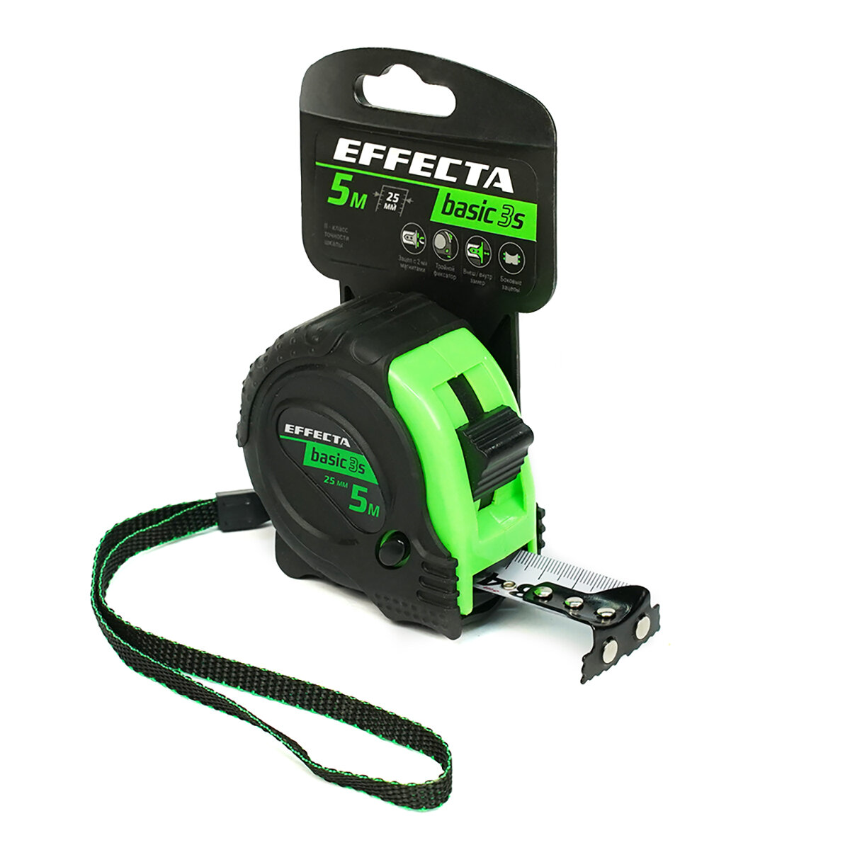 Рулетка "Effecta" Basic 3S, с фиксатором, магнитный зацеп, 5 м x 25 мм