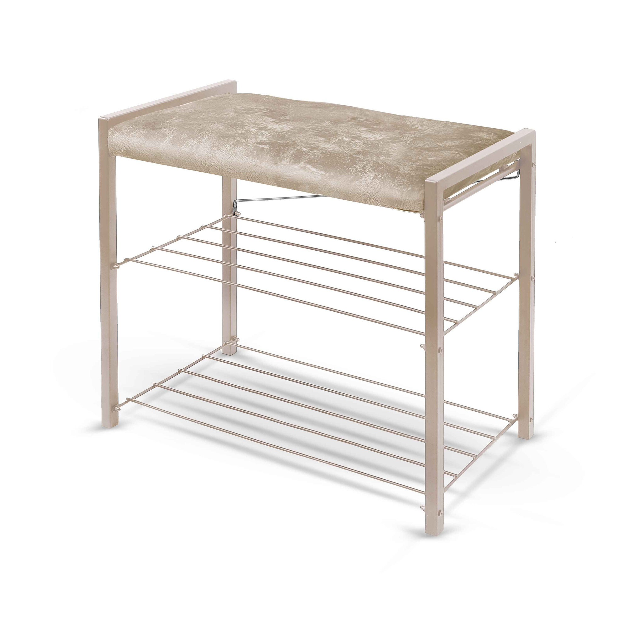 Банкетка для обуви Nika ЭКТ3-60В/Л, 2 полки с мягким сиденьем, 60 x 33 x 55,3 см, каркас бежевый металлик