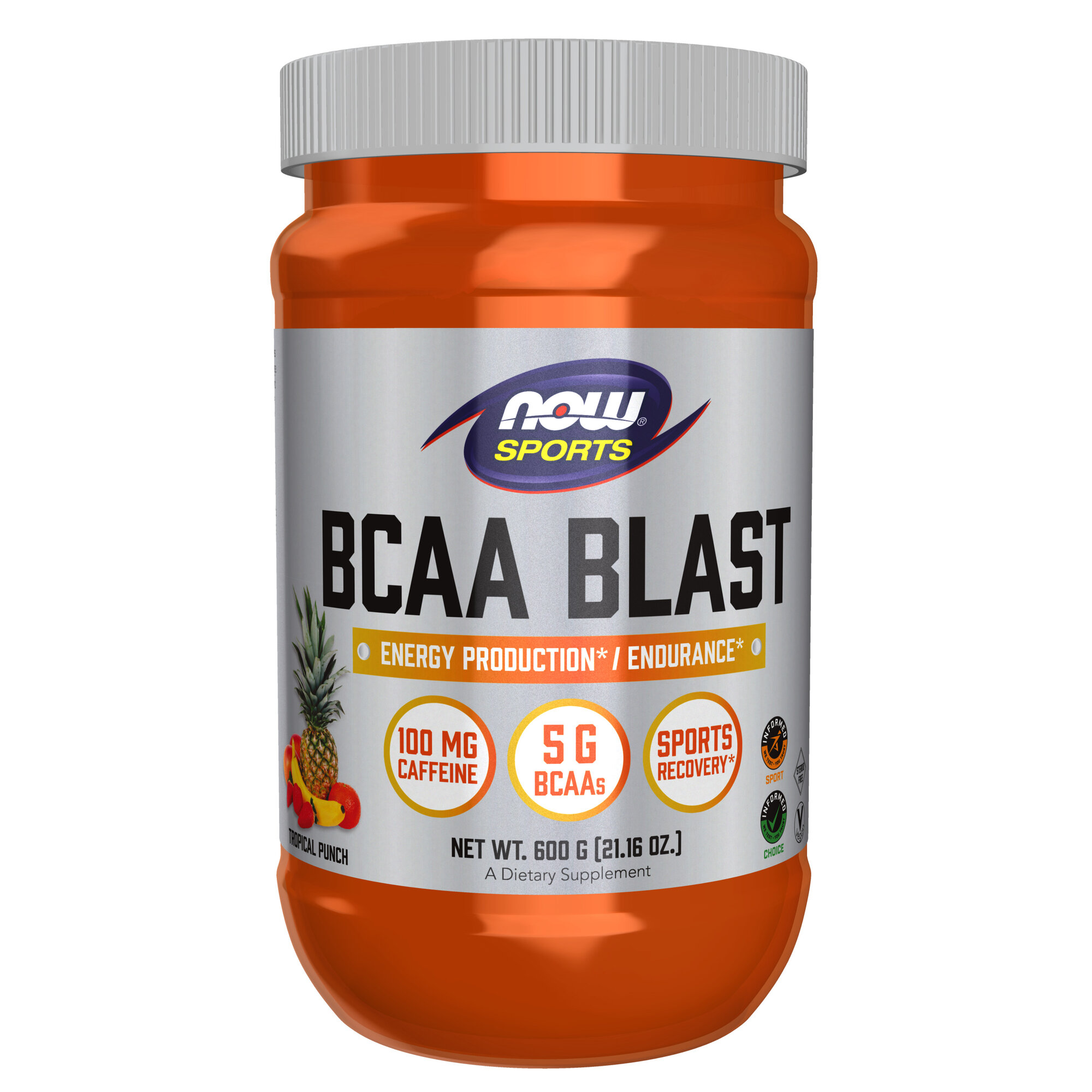 NOW BCAA Blast Powder, БЦАА + Кофеин, порошок 600г со вкусом "Тропический пунш", Спортивное питание, для тренировок