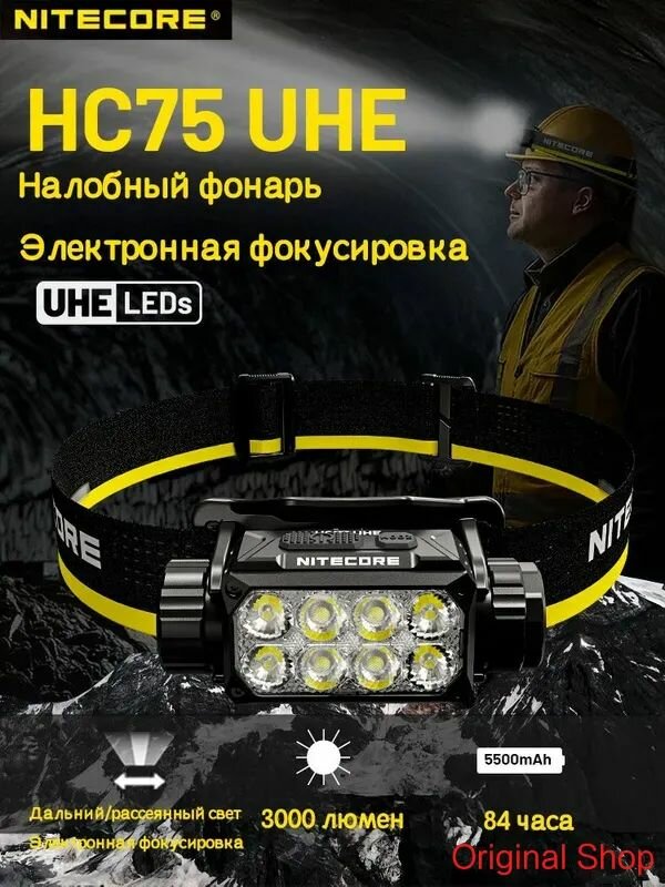 Фара с электронной фокусировкой, NITECORE HC75 UHE, 3000 люмен