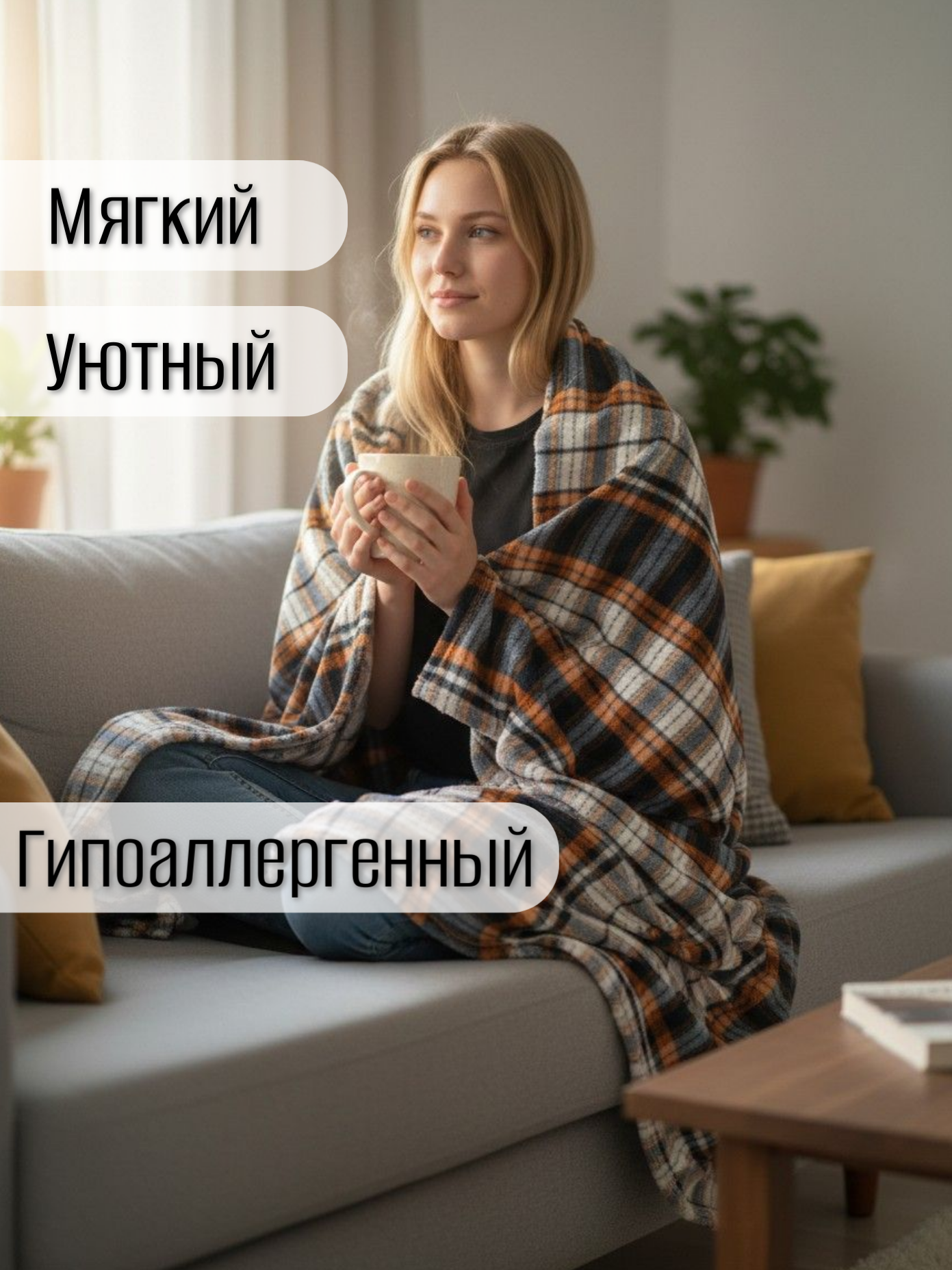 Плед флисовый F&H Клетка, 220x240 см — фото 1