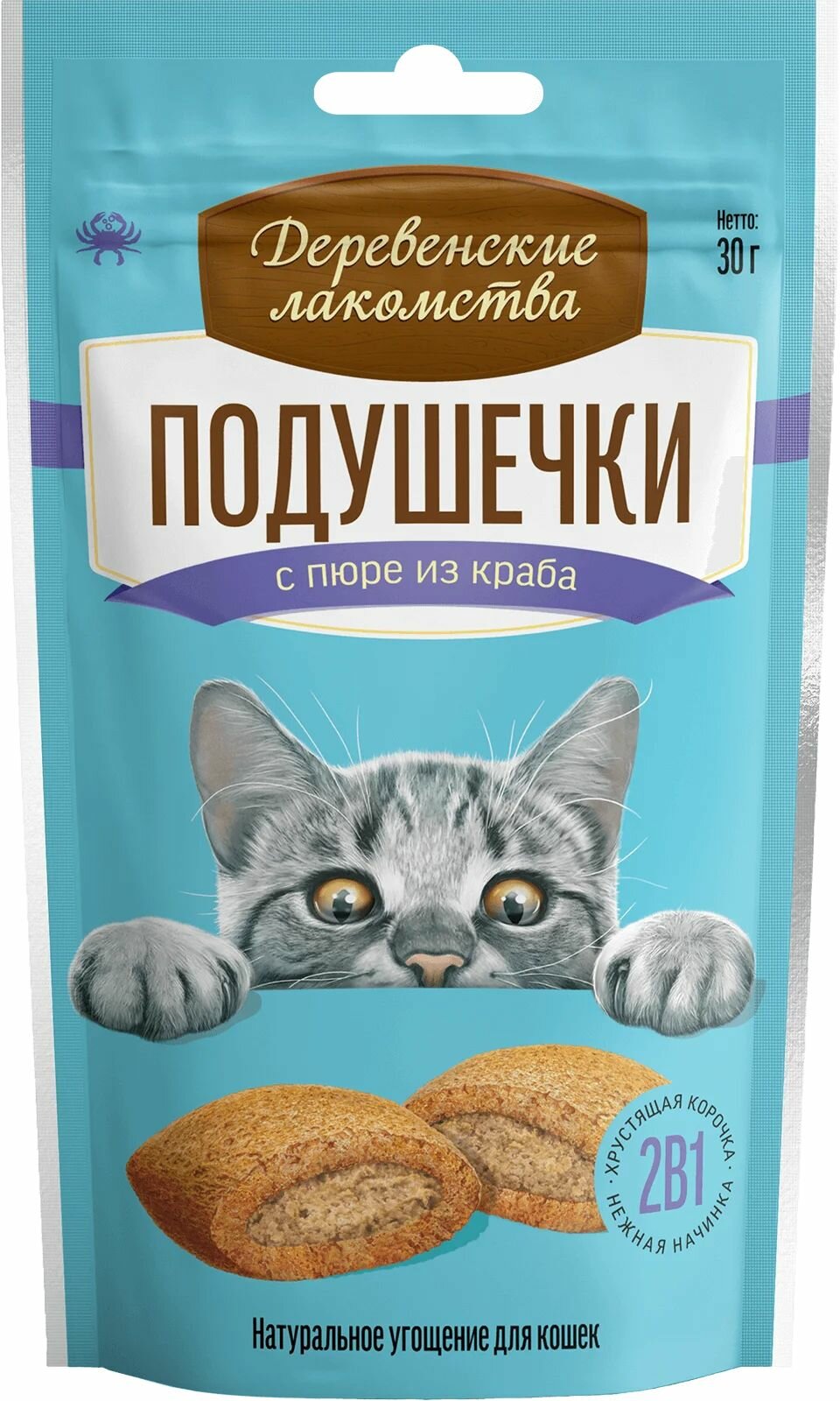 Лакомства для кошек Подушечки с пюре из краба 30г Деревенские лакомства