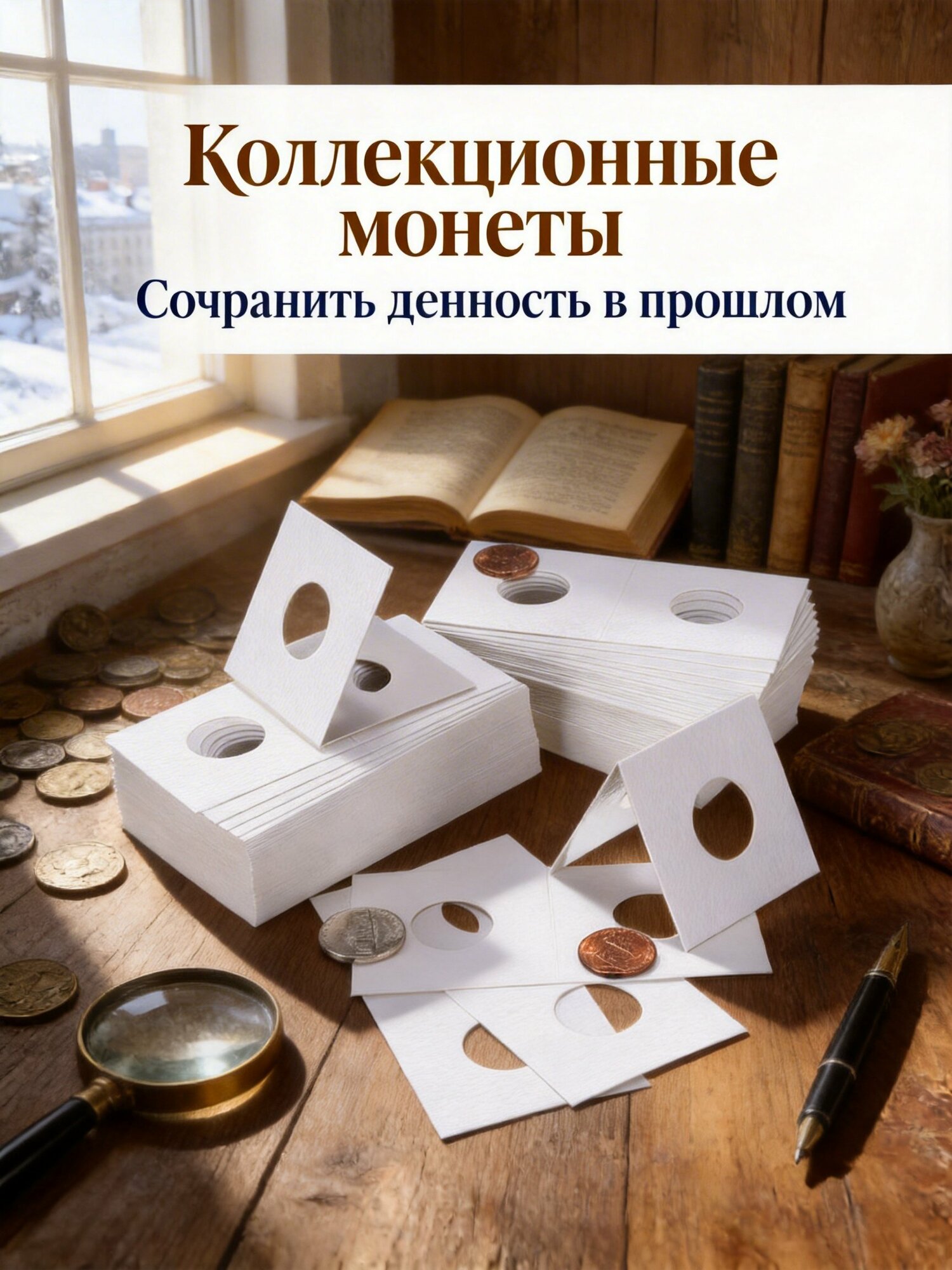 Холдеры для монет под скрепку d 23.5 мм, 50 шт в упаковке, безопасное хранение и маркировка коллекции