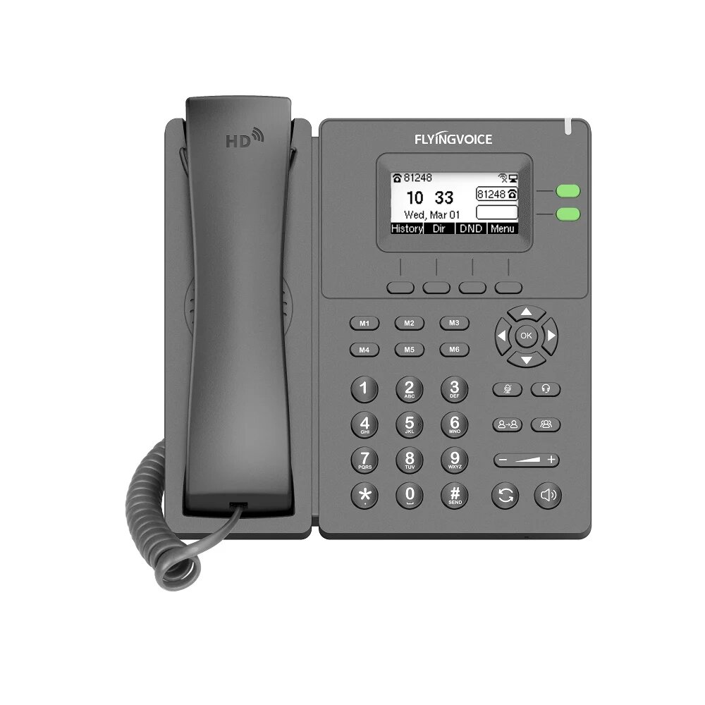 IP телефон FlyingVoice P20P, 2 SIP-аккаунта, PoE, Wi-Fi 2.4GHz, LCD 2.3' 132x64