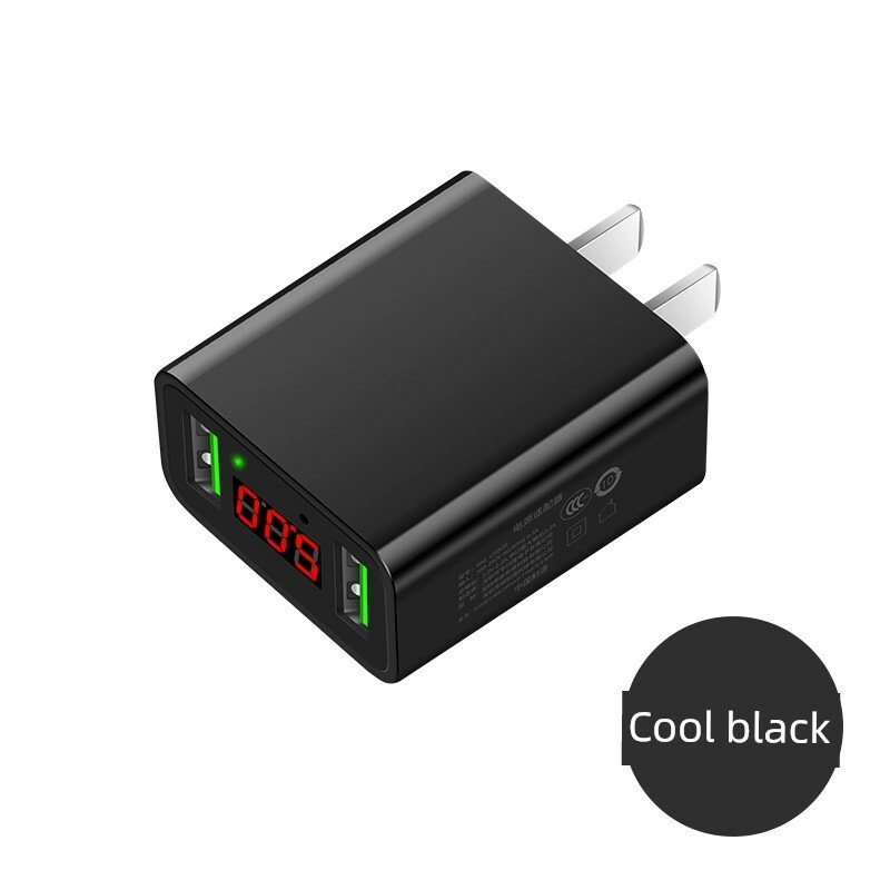 2-портовое умное USB-зарядное устройство с цифровым дисплеем, 2.2A, матовый черный цвет, без кабеля