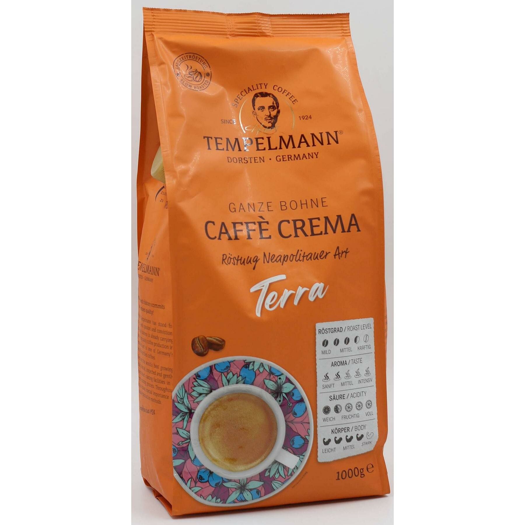 Кофе в зернах Tempelmann "Terra Caffe Crema", арабика/робуста, средняя обжарка, 1кг