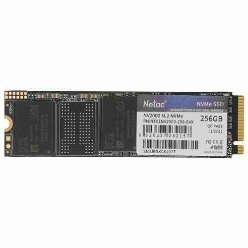 256 ГБ SSD M.2 накопитель Netac NV2000 (NT01NV2000-256-E4X) - PCI-E 3. x x4, чтение - 2500 Мбайт/сек, запись - 1000 Мбайт/сек, 3D NAND, 3 бит TLC, NVM Express