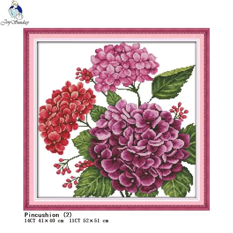 Набор для вышивки крестом Joy Sunday Гортензия Сиреневый, H379-2, 11CT Printed Cloth