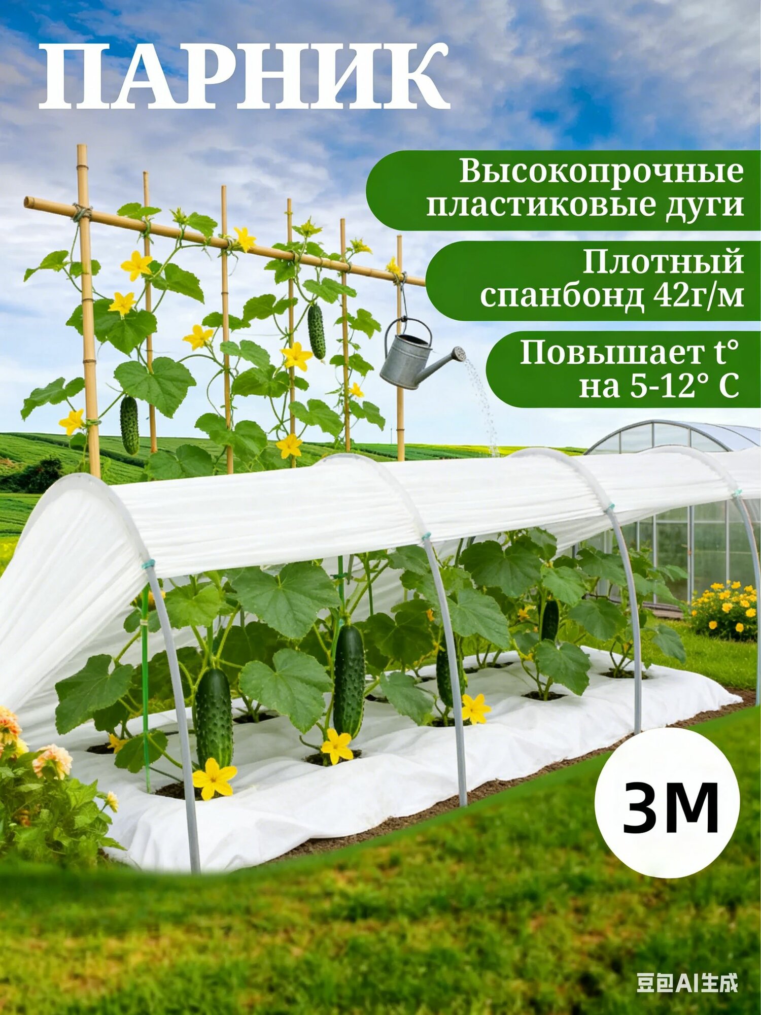 Парник, теплица арочная Парникиyuhfg 3х1.2х1м, Спанбонд, ABS пластик