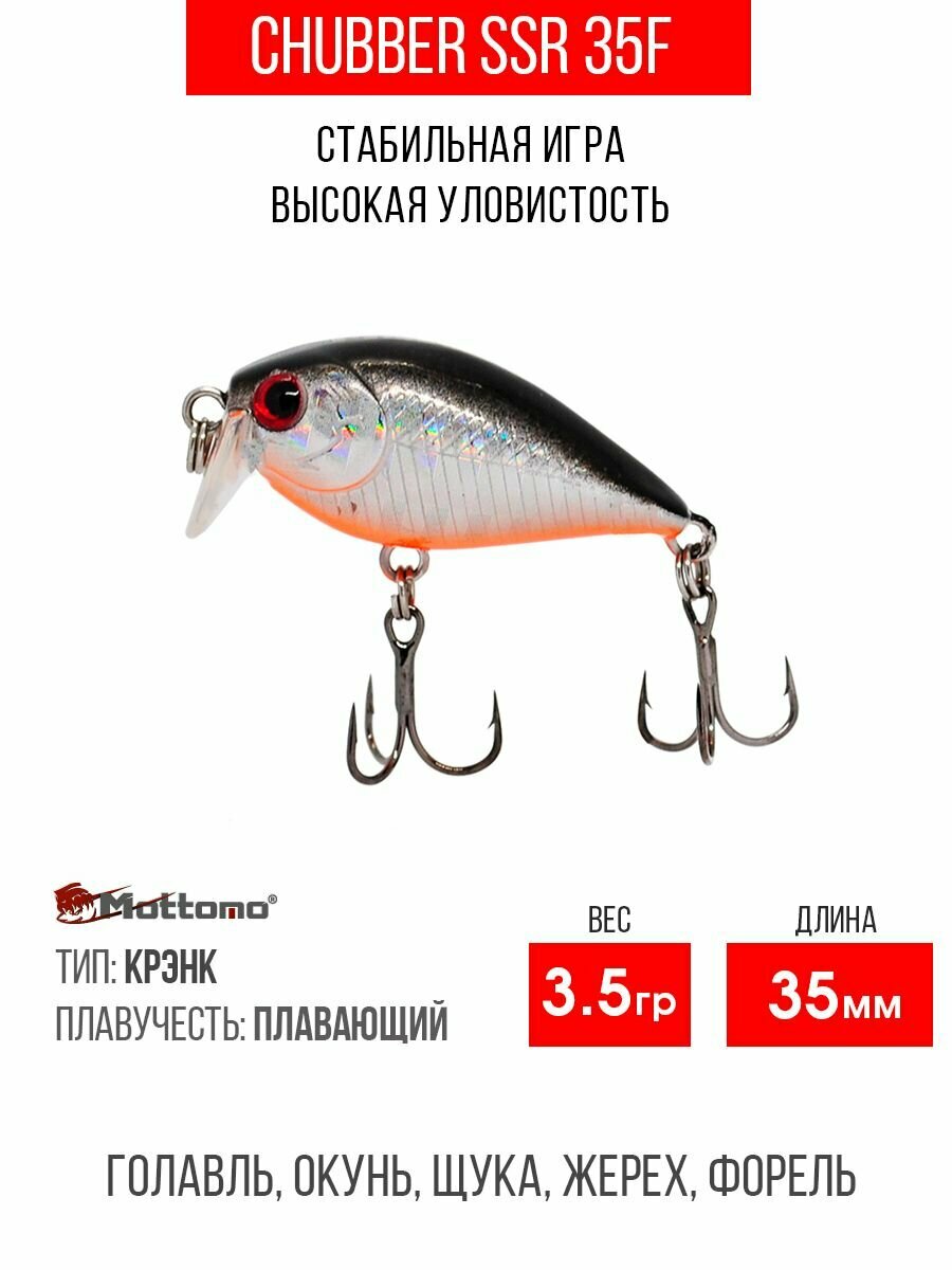 Воблер для рыбалки Mottomo Chubber SSR 35F 3,5g Silver Fish, крэнк плавающий для спиннинга. Приманка на голавля, форель, окуня, жереха