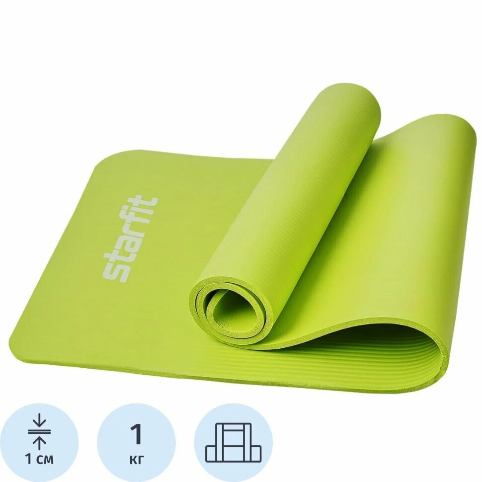 Коврик для йоги STARFIT FM-301 NBR, 1,0 см, 183x61см, лаймовый, ЦБ-00002281, 2003229