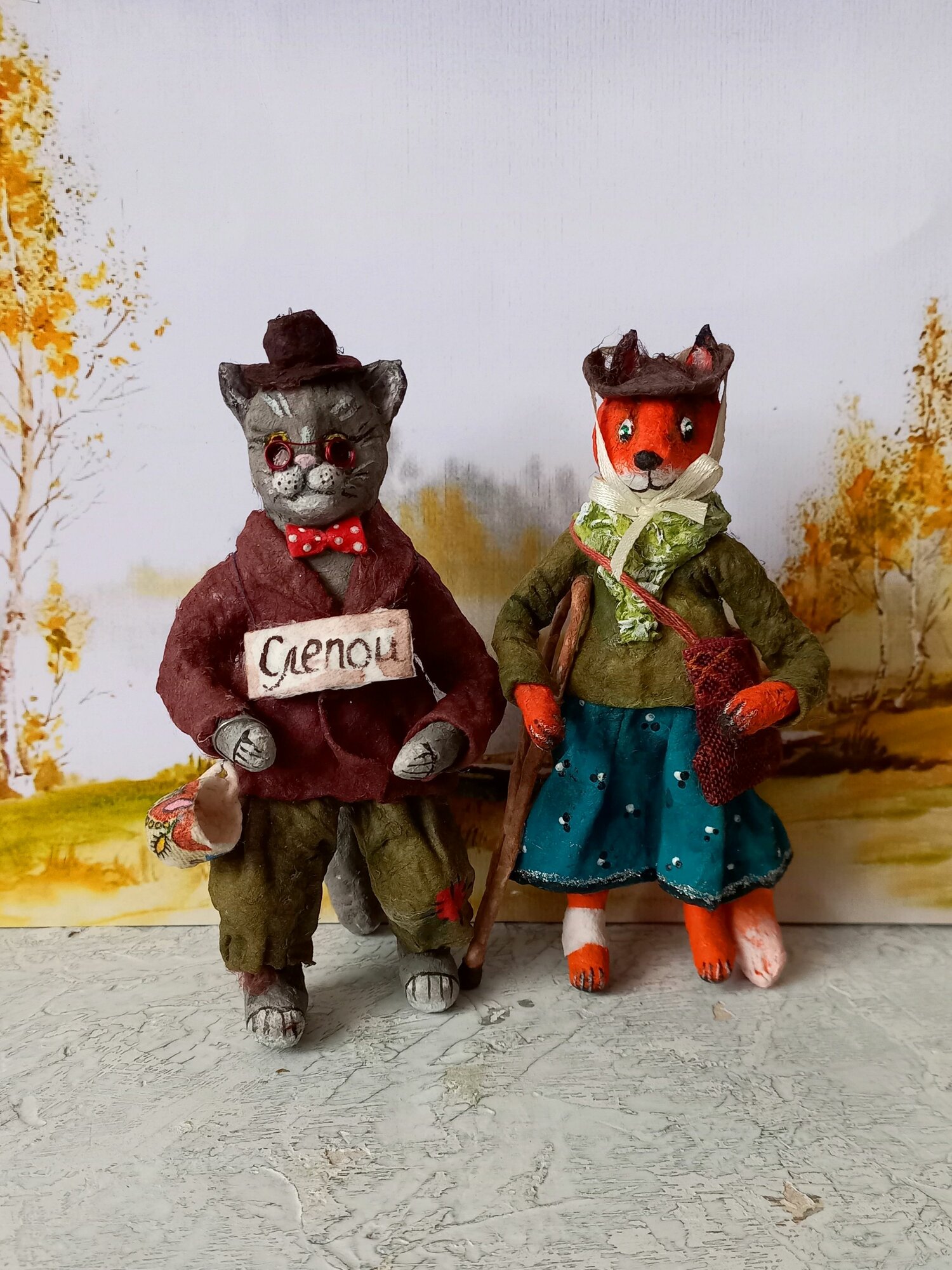 Набор ватных ёлочных игрушек "Кот и Лиса"