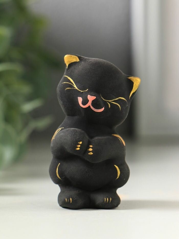 Фигурка керамика Котик милашка , 7 см, чёрный