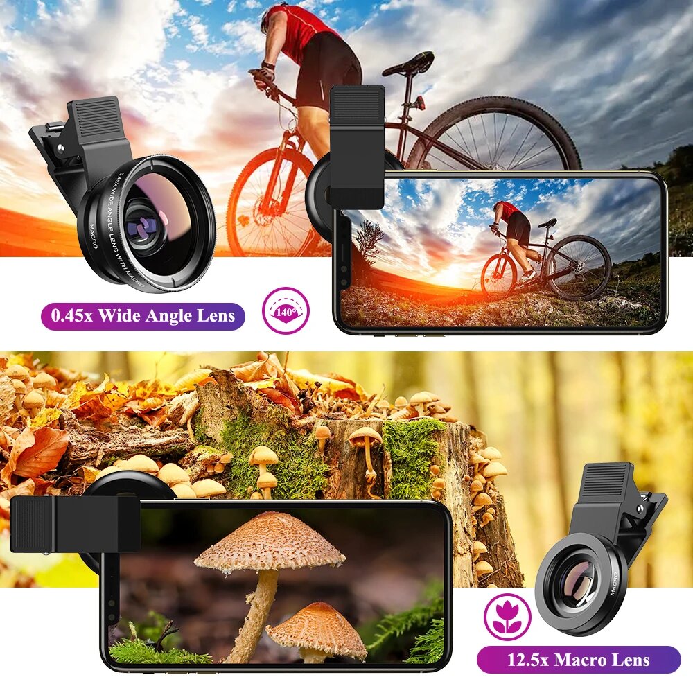 APEXEL Профессиональный объектив для камеры телефона 12,5x Макрокамера Фото HD 0,45x Супер широкоугольный объектив для Samsung iPhone всех смартфонов