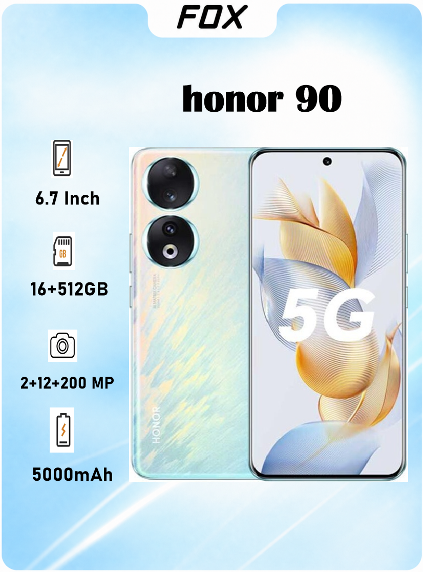 Honor Смартфоны Honor 90 16+512 ГБ синий Global поддержка NFC Google Мобильные телефоны