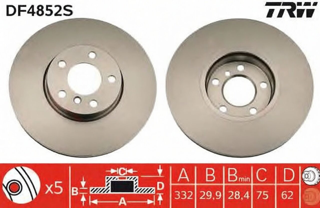 Диск тормозной передний BMW X5 E70, F15, X6 E71, E72 DF4852S TRW арт. DF4852S