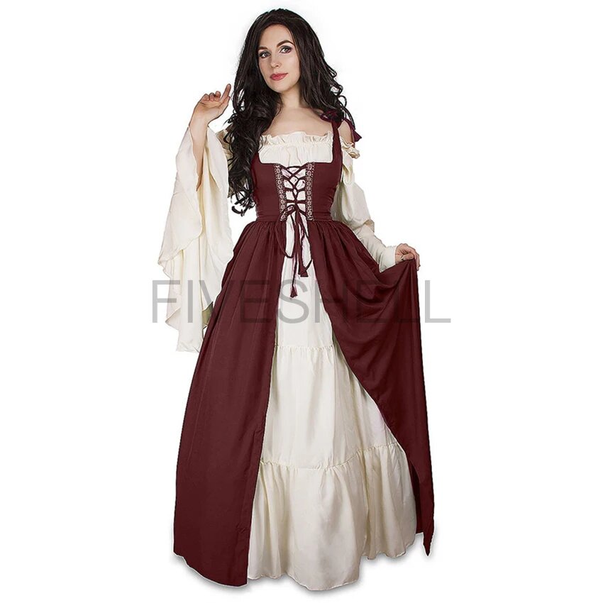 Женский средневековый костюм принцессы M, Бордовый, wine red