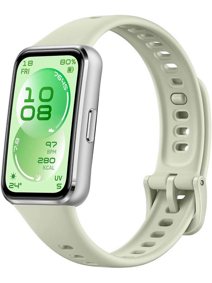 Умные часы HUAWEI Band 11 алюминевые серебристые, с зелёным ремешком