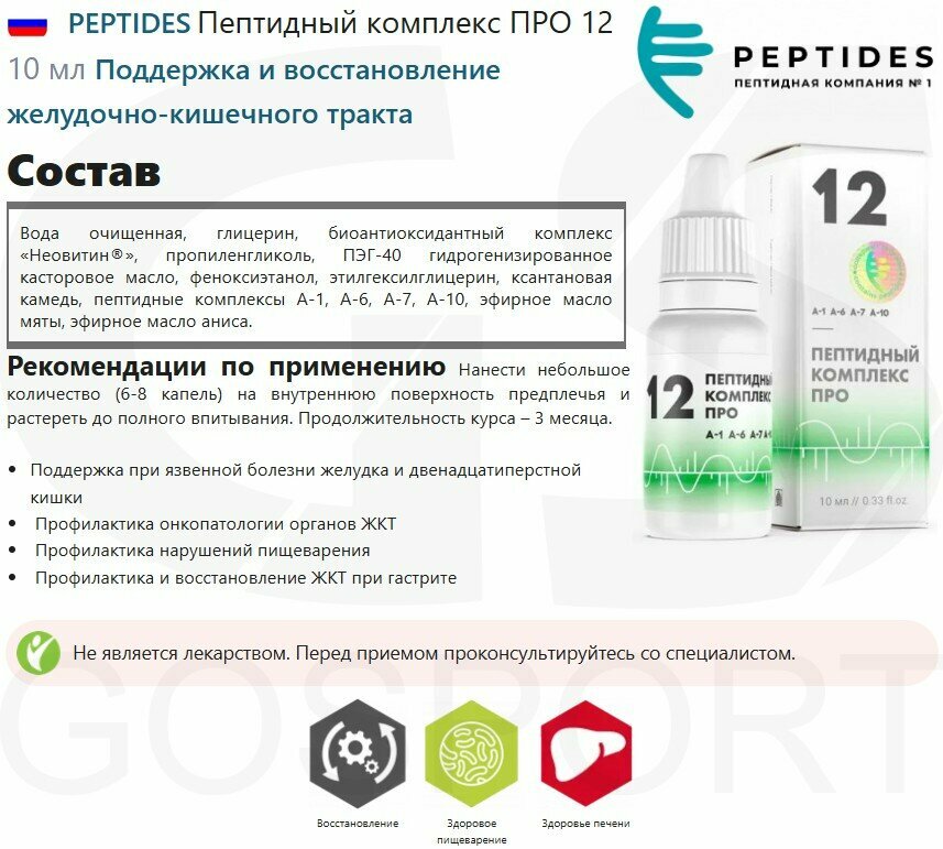 Пептиды Хавинсона PEPTIDES Пептидный комплекс про 12 10 мл — фото 1