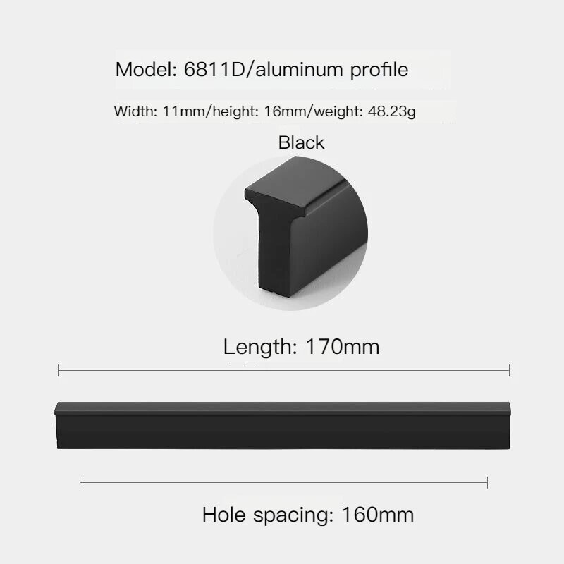 Ручка алюминиевая черная 170 мм, Model: 6811D/aluminum profile