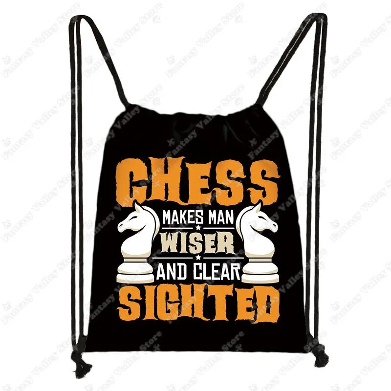 Черная сумка на шнурке "Chess Makes Man Wiser"