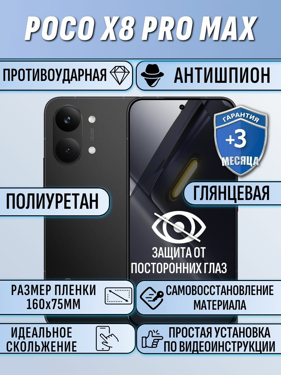 Гидрогелевая пленка Poco X8 Pro Max антишпион защитная полиуретан