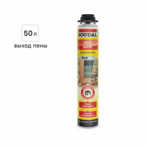 Пена монтажная профессиональная Soudal Tech Line "Окна Двери" выход пены 50 л всесезонная 750 мл