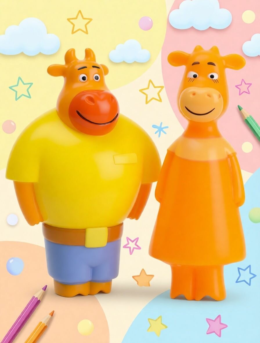 Игрушка для купания ванны Оранжевая корова, Ма и Па из ПВХ