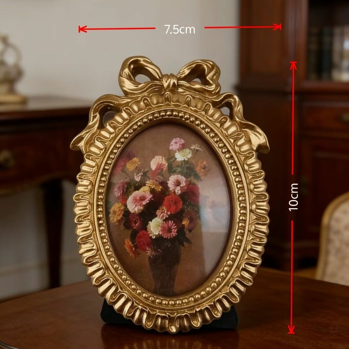 Декоративная фоторамка в стиле прованс с бантом, овальная, золотая, 7x5 дюймов