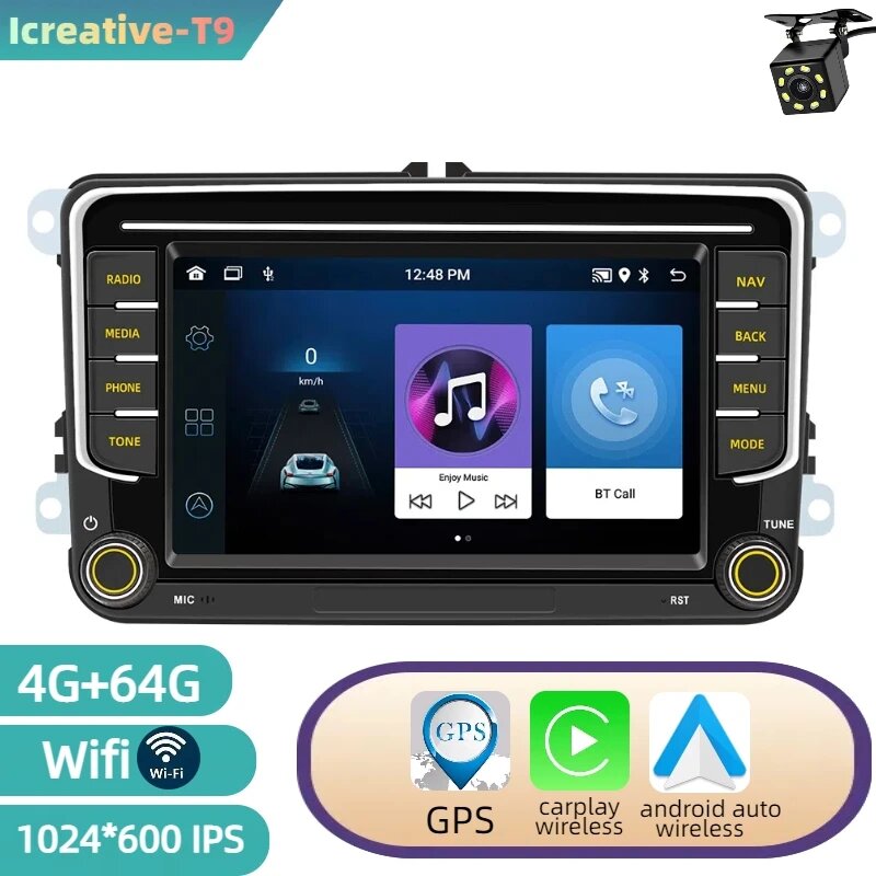 Автомагнитола Android 2DIN для VW Golf 5 6 Polo Passat Jetta Caddy Touran, 4G 64G, Wi-Fi, GPS,