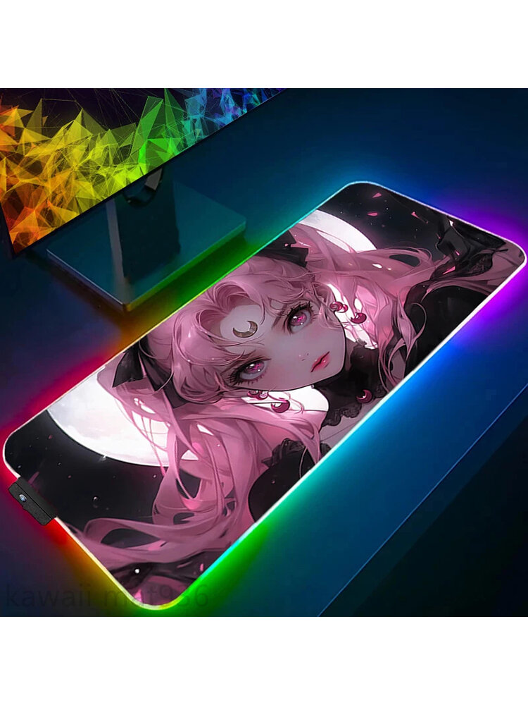 RGB LED Светящийся коврик для мыши Sailor Moon, большой настольный коврик для девочек, офисный размер 40x90xxl