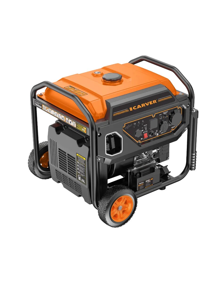 Генератор CARVER PPG -9500IR инверторный (7,5/8кВт,220В,16А+32А, USB, ATS-порт, дисп, кол, э/ст.) оранжевый/черный