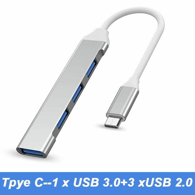 USB 3.0 type-c hub хаб, разветвитель (1 usb 3.0, 3 usb 2.0) серебро