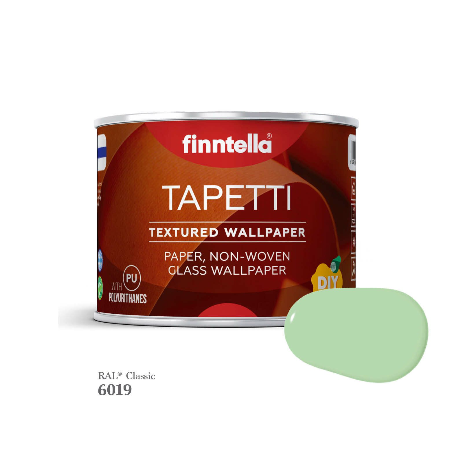 Шелковисто-матовая краска для обоев под окраску TAPETTI SILKKI Matta FINNTELLA, Цвет RAL 6019 Бело-зеленый (Pastel green), 0,45л