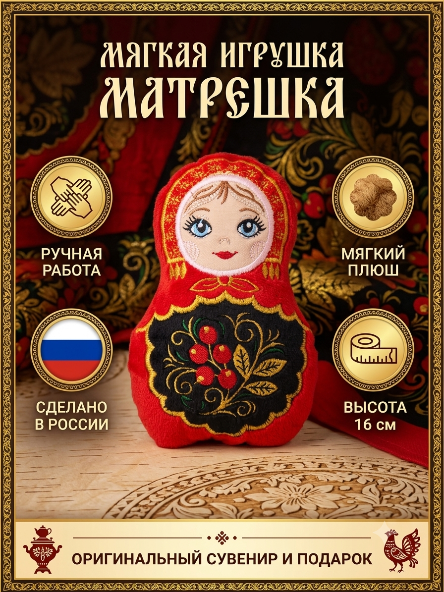 Сувенир Матрешка красная, русский стиль