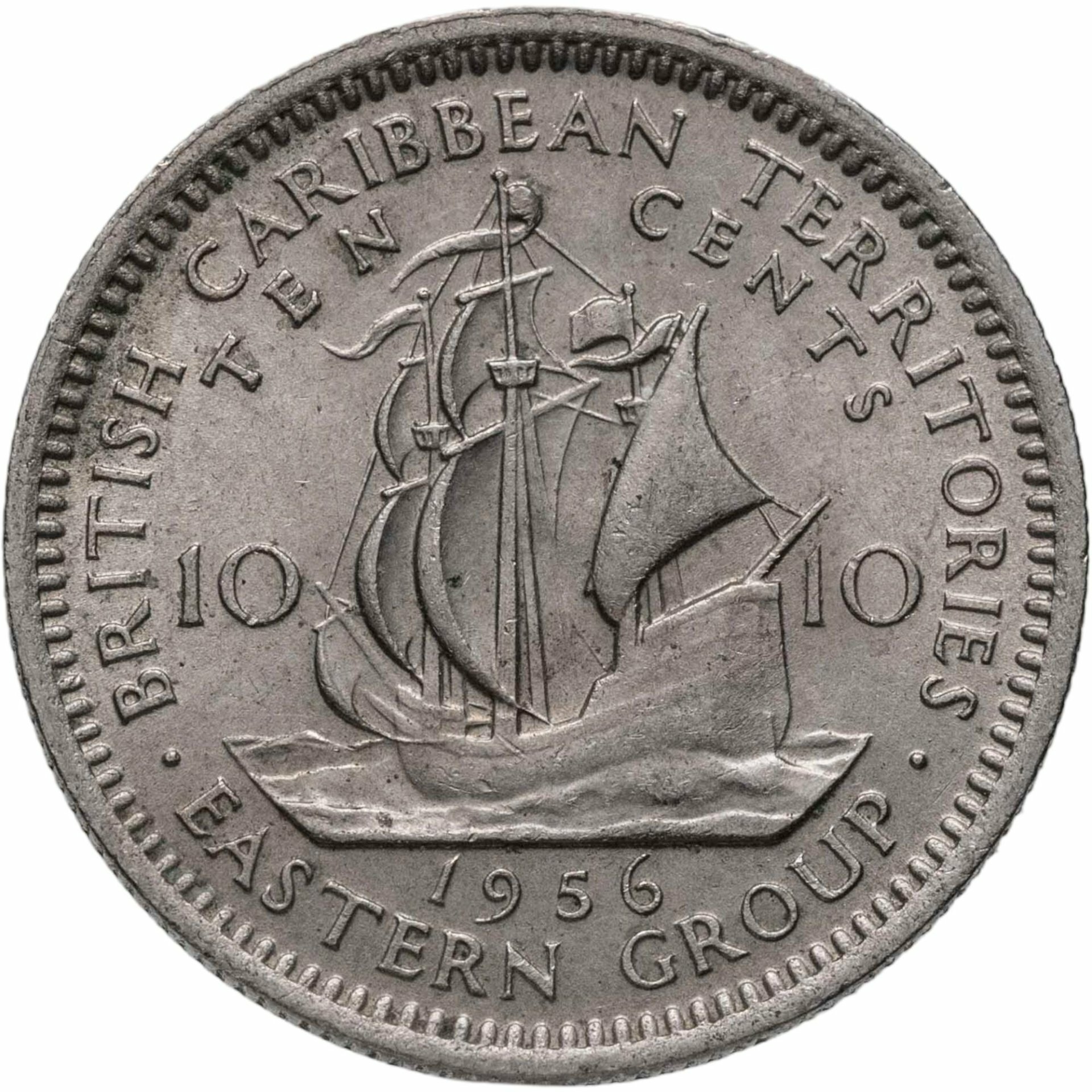 Восточные Карибы 10 центов cents 1956, Мельхиор медь-никель, в сохранности XF