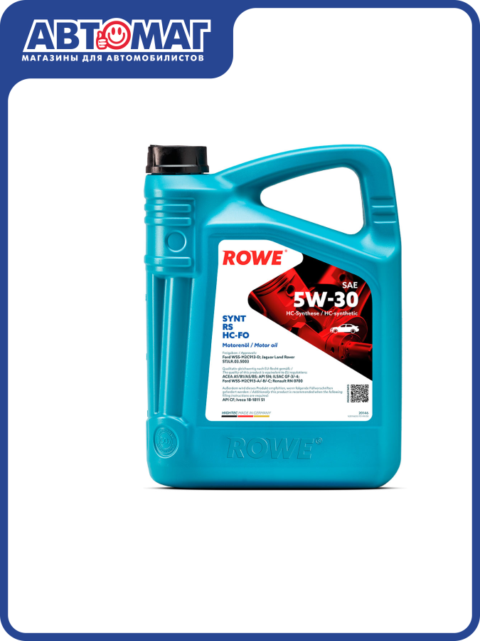 Масло моторное ROWE HIGHTEC SYNT RS SAE 5W-30 HC-FO (5л), ROWE-5W30-H-FO-5L