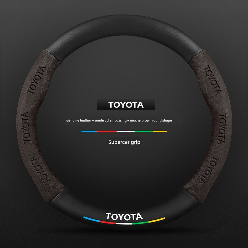 Кожаный рулевой покрытие из натуральной кожи и флиса с 3D-вышивкой для Toyota YARiS L Zhi Xuan X 2013-2022, мокко без