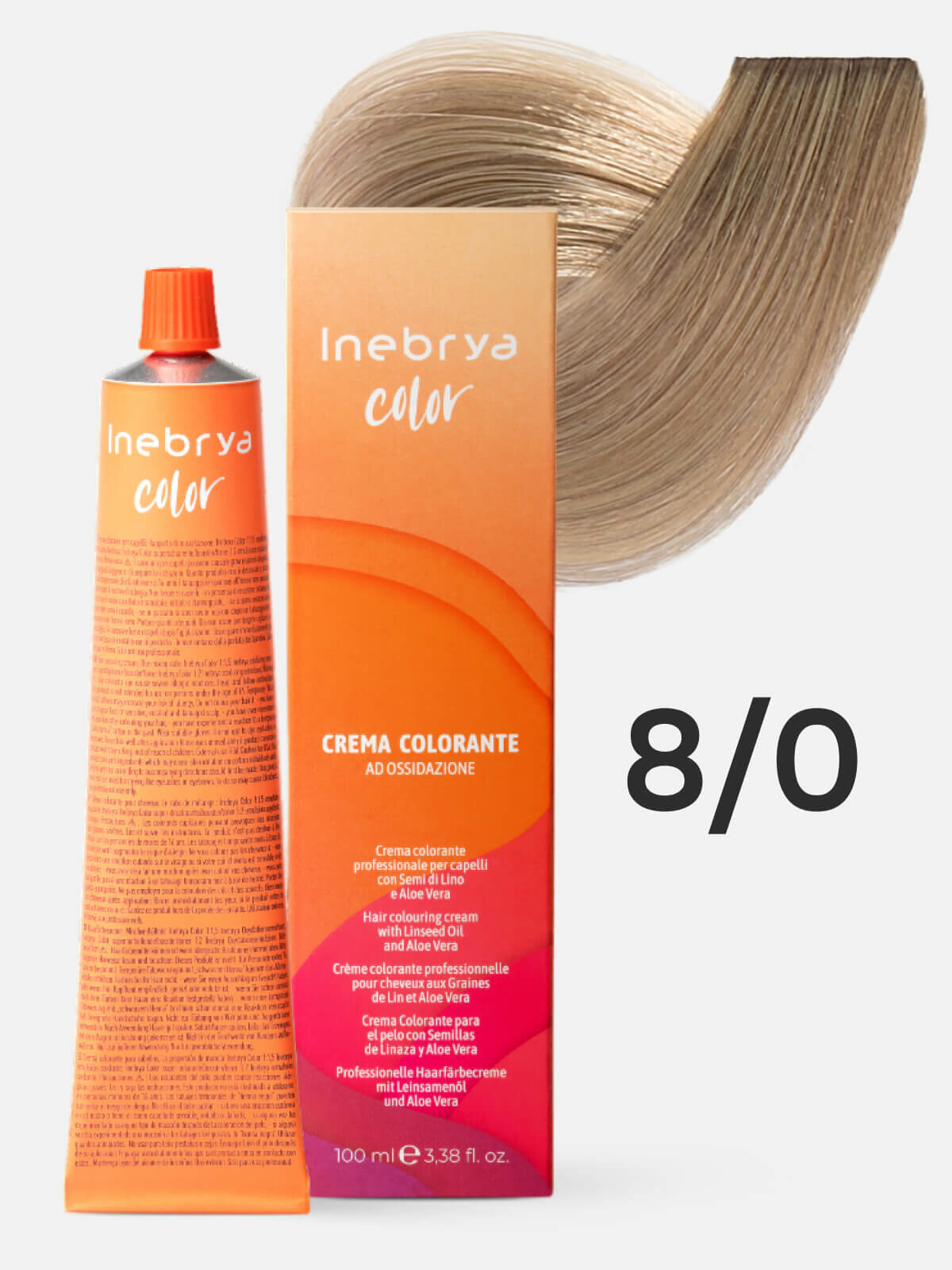 Крем - краска для волос профессиональная Inebrya Color Professional 8/0 Светлый русый Натуральный, 100 мл