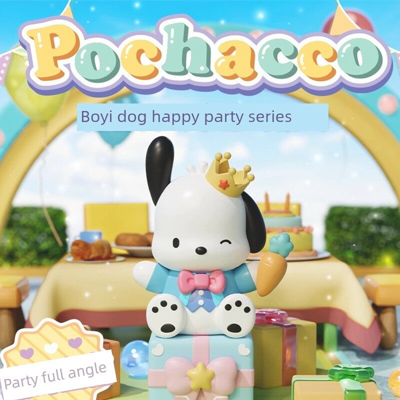 Оригинальная фигурка Pochacco Happy Party от Sanrio Family, подарок для девочек, серия MINISO, в слепой коробке. герой
