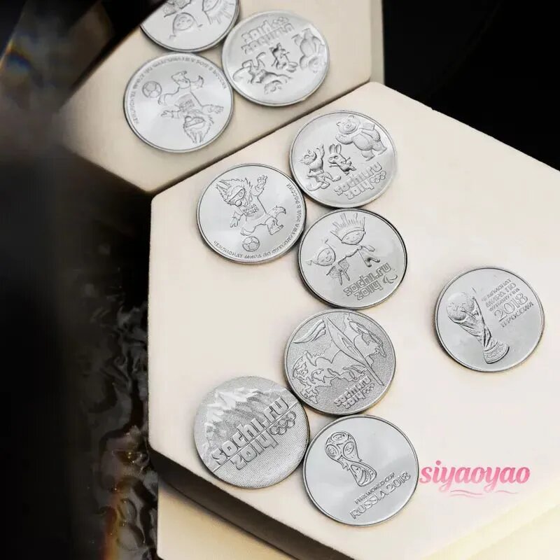 Набор из 7 монет 25 рублей 2011-2018 гг. XXII зимняя Олимпиада в Сочи и Чемпионат Мира по футболу 2018 (7 монет в сохранности UNC)