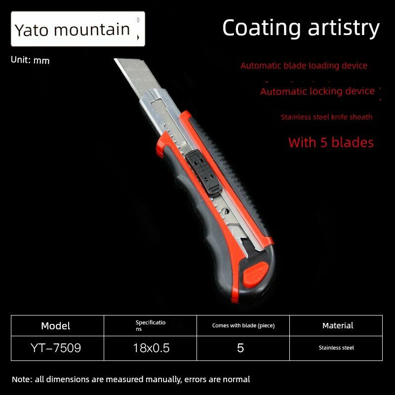 Утилитный нож с резиновой ручкой YATO YT-7509 18x0.5 мм, 5 лезвий — профессиональный