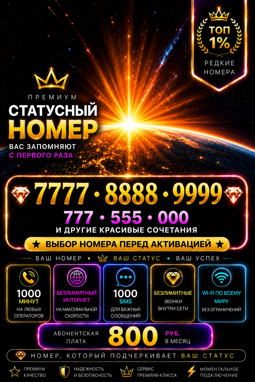 Красивый номер билайн SIM карта + безлимитный интернет + 1000 минут за 800 р/мес, раздача, соц сети, безлимит внутри сети