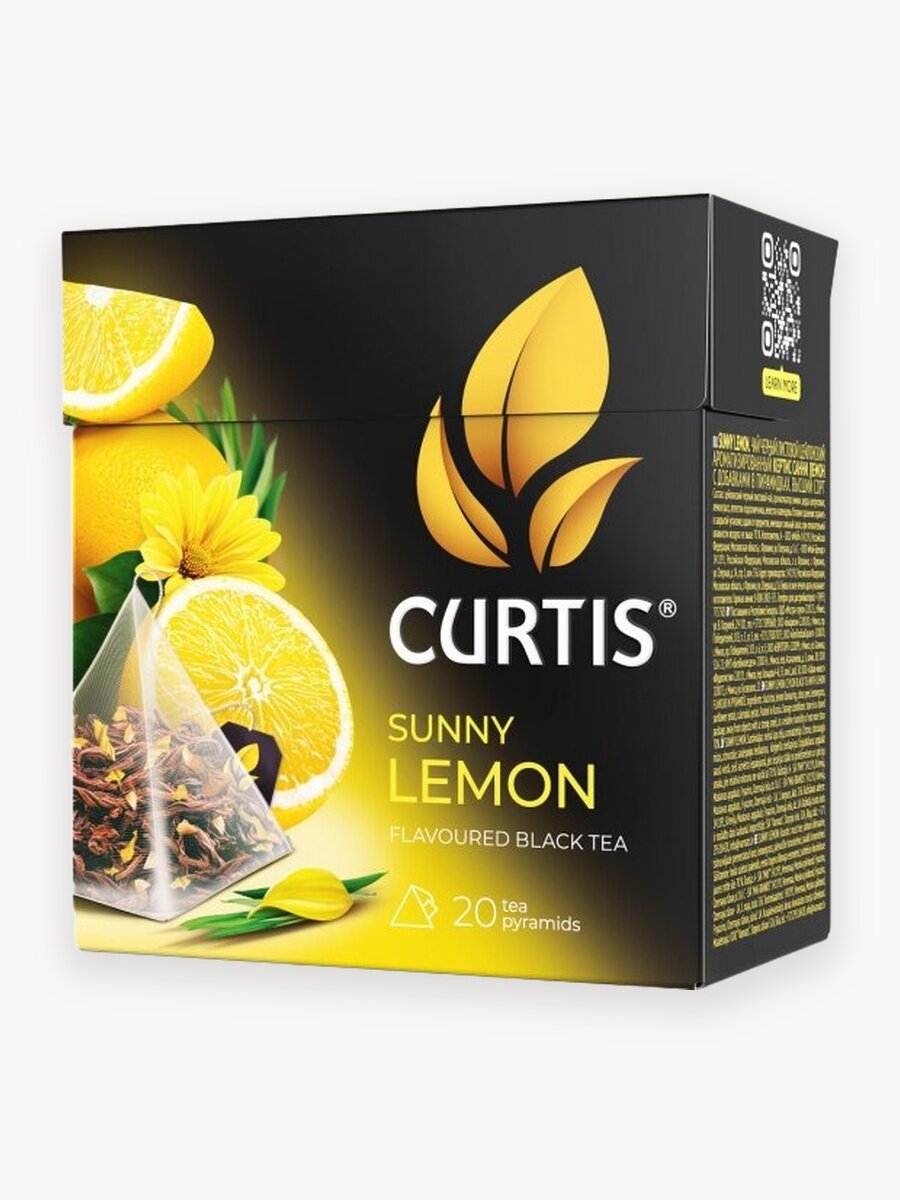Чай черный Curtis "Sunny Lemon" с ароматом лимона цедрой цитрусовых и лепестками цветов фруктовый ароматизированный 20 пирамидок